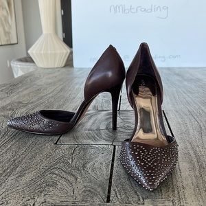 Coach | Shoes | Coach Brown Leather Metal Studded 7m Dorsay Heels ...